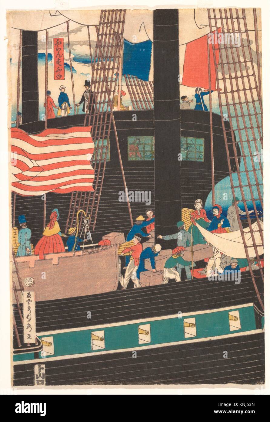 Yokohama Trade: Picture of Westerners Shipping Cargo. Artist: Utagawa ...