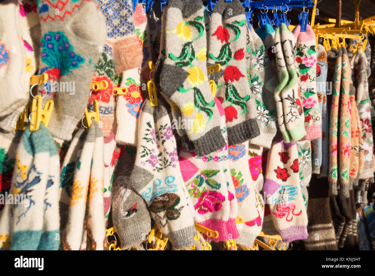 Bunch of handmade colorful woolen socks Stock Photo - Alamy