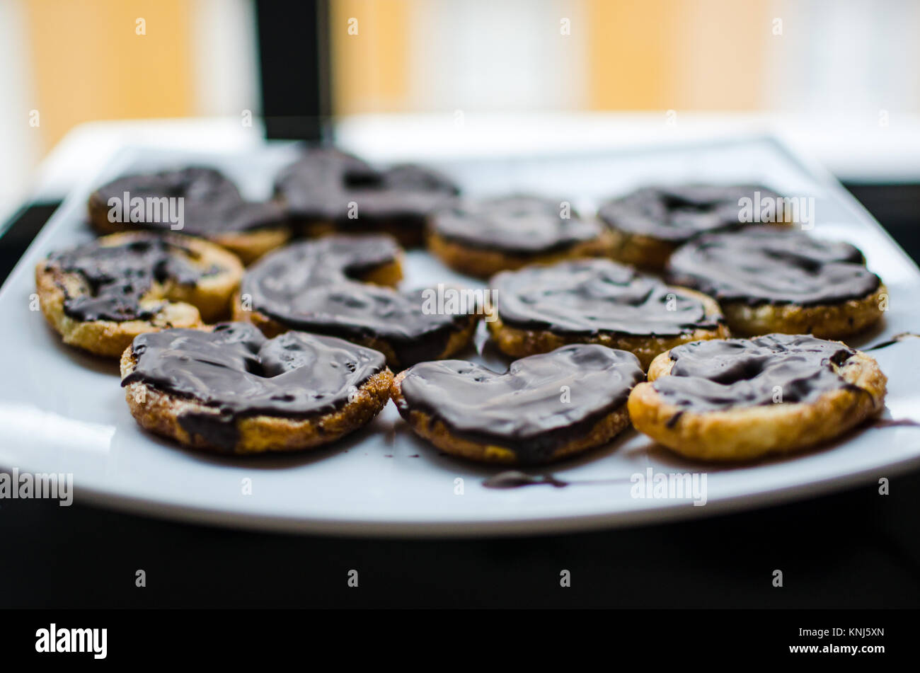 Homemade pastry puff chocolate cookies. Spanish dessert known as ...
