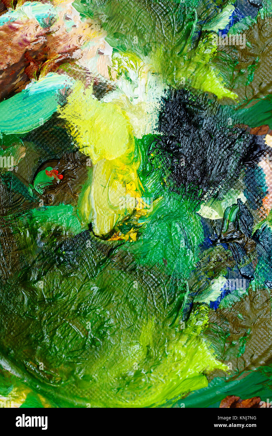 Detail of artist palette, color tones mixed together Stock Photo - Alamy