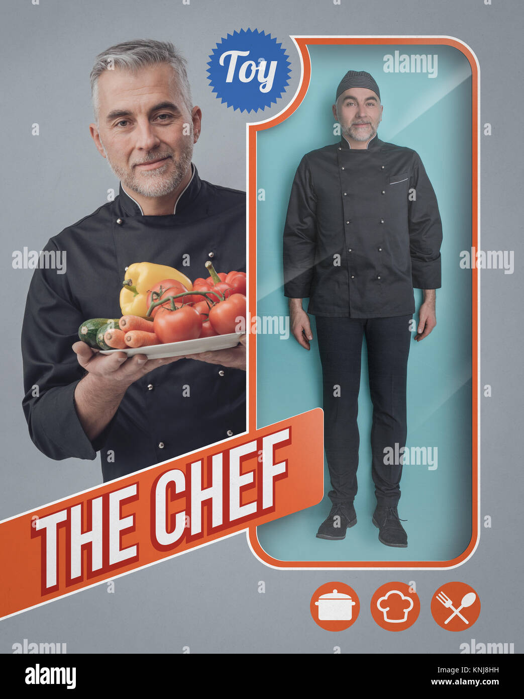 Realistic chef human doll and toy see through packaging with smiling ...