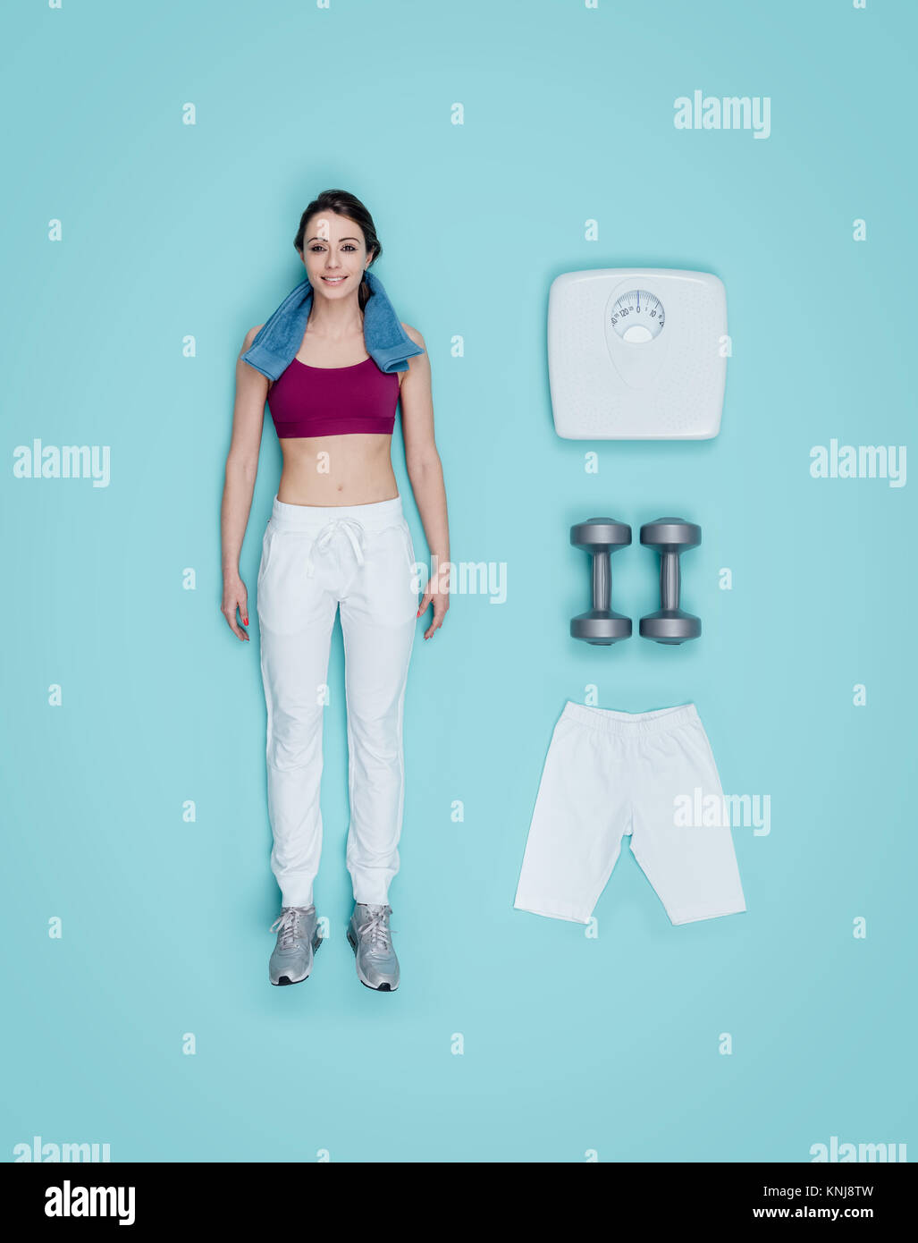 Lifelike sportswoman smiling human doll with sportswear clothing and ...