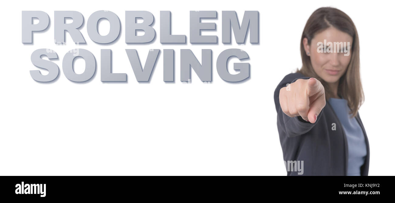 Business Woman pointing the text PROBLEM SOLVING CONCEPT Business ...