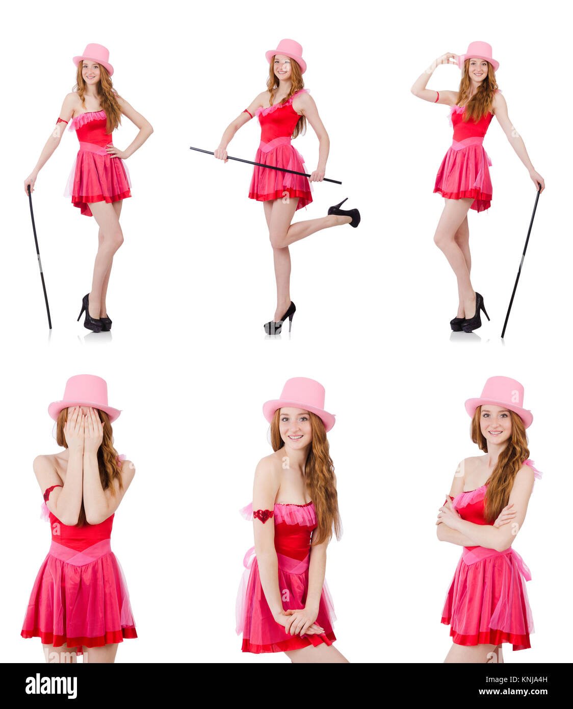 Pretty young wizard in mini pink dress isolated on white Stock Photo ...