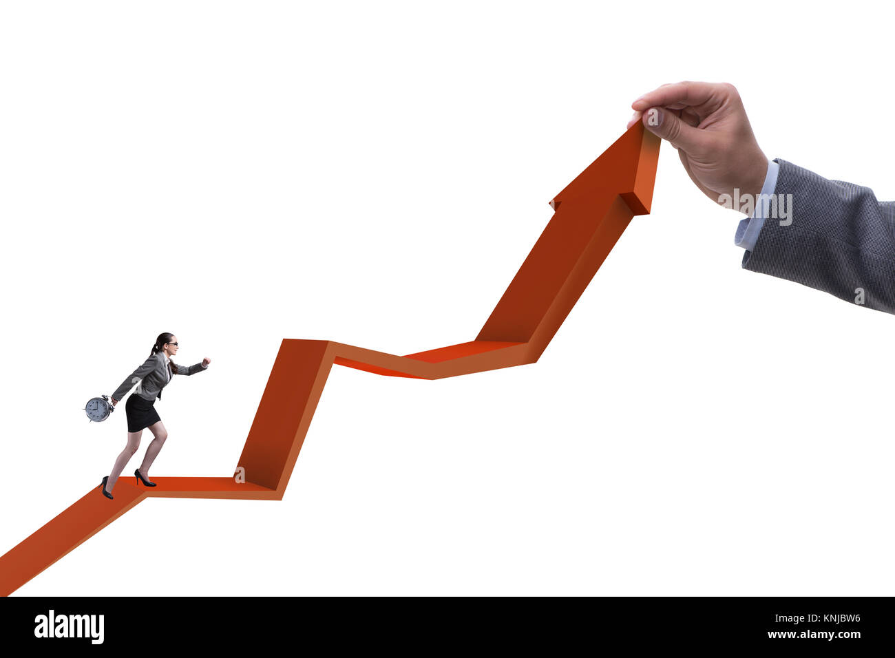 Businesswoman climbing line chart in economic recovery concept Stock ...