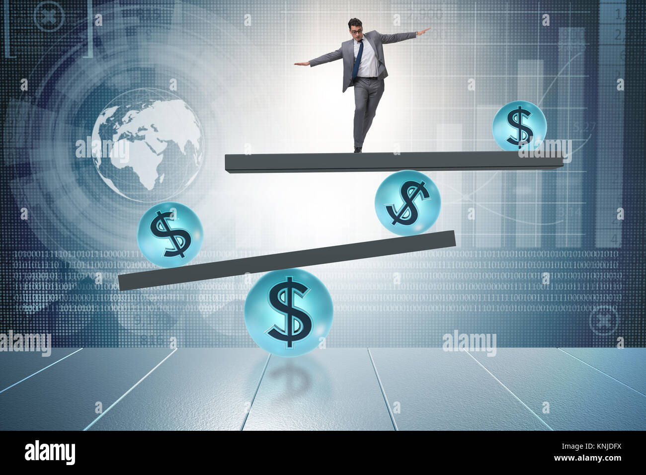 Businessman balancing in financial dollar concept Stock Photo - Alamy