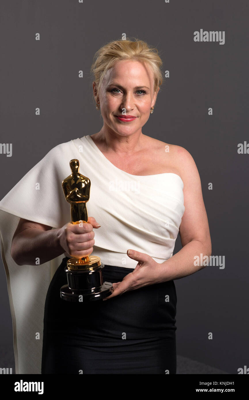 HOLLYWOOD, CA - FEBRUARY 22: Patricia Arquette poses backstage with the ...