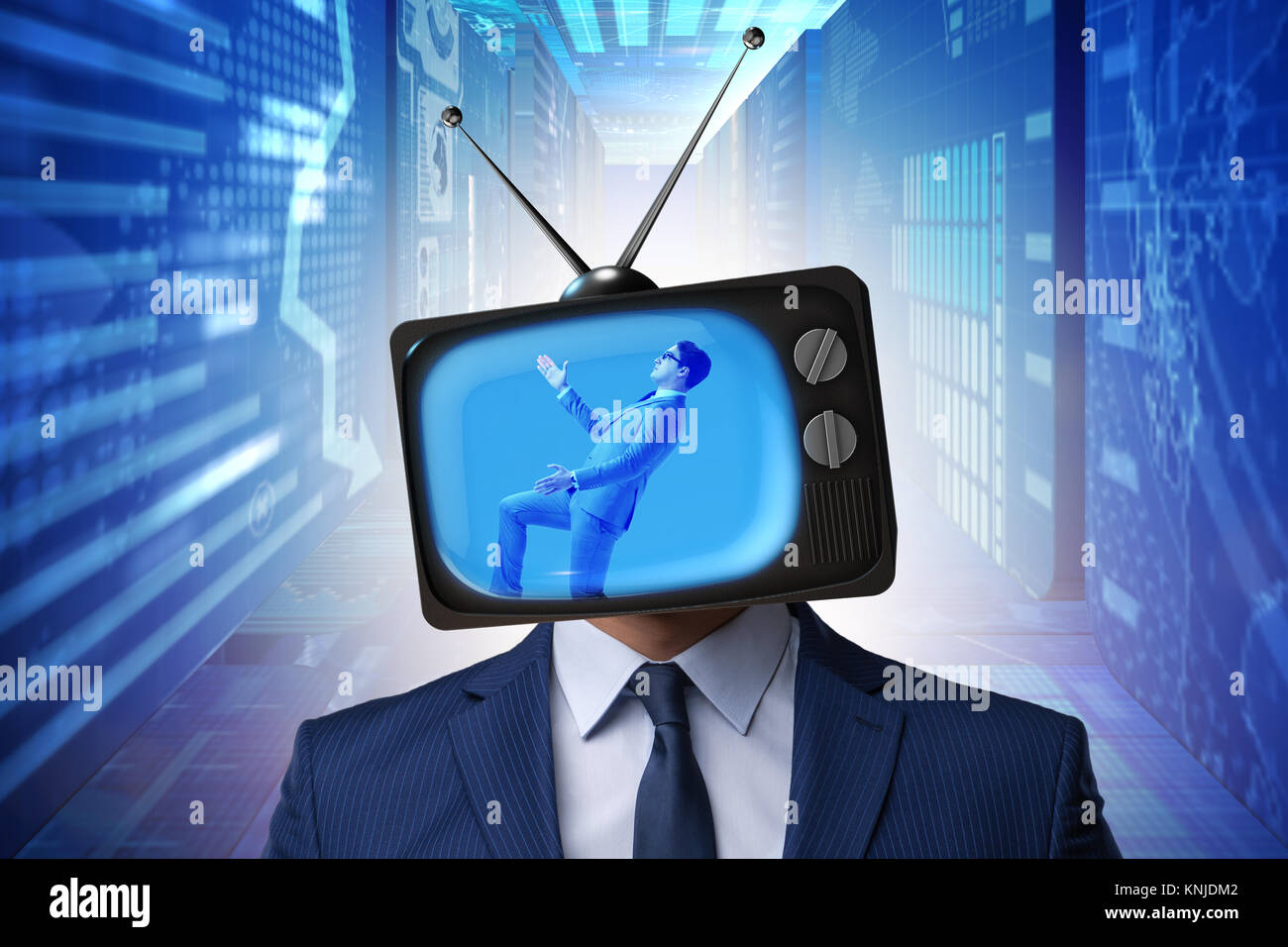 Man with television head in tv addiction concept Stock Photo - Alamy