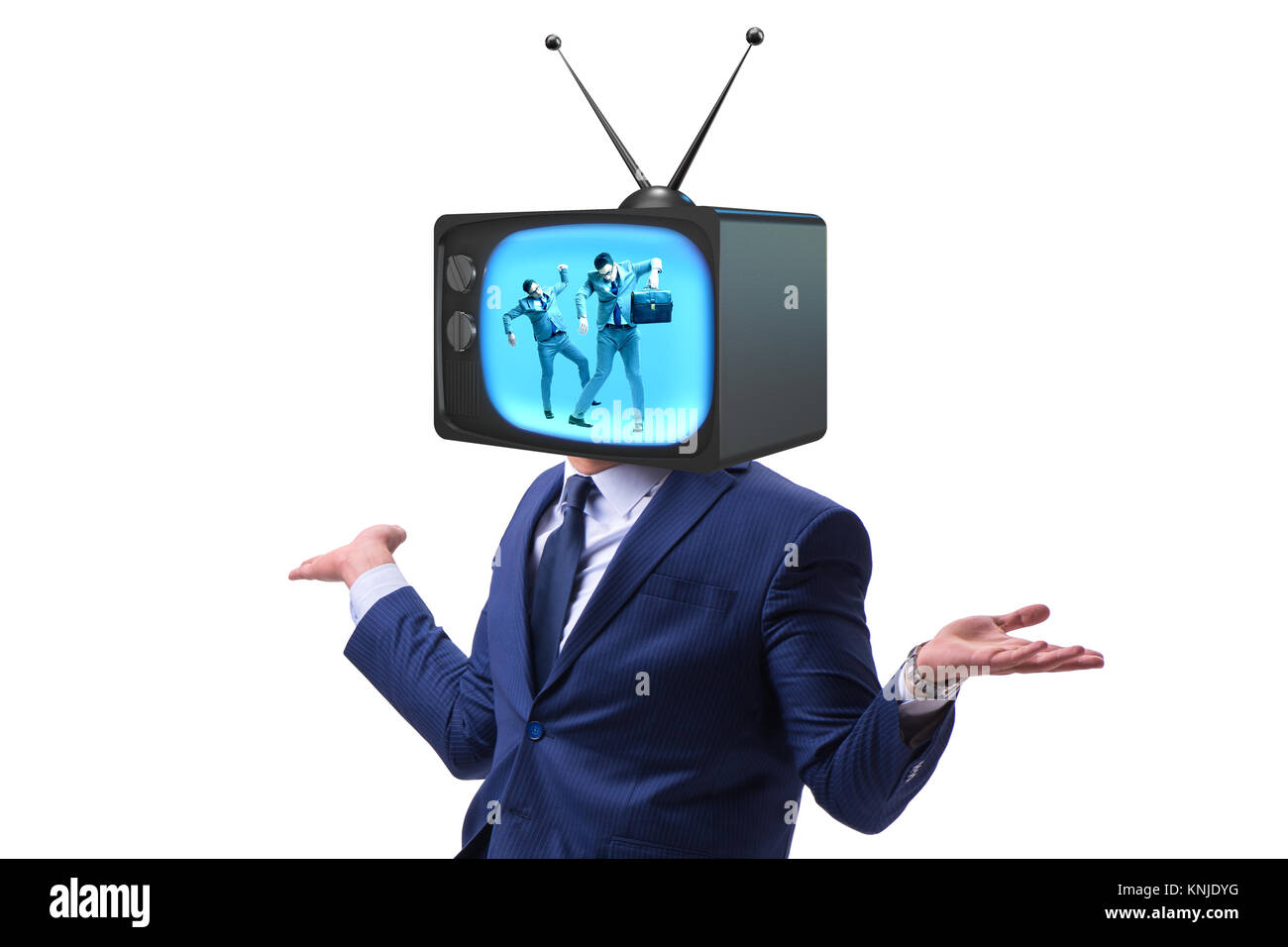 Man with television head in tv addiction concept Stock Photo - Alamy