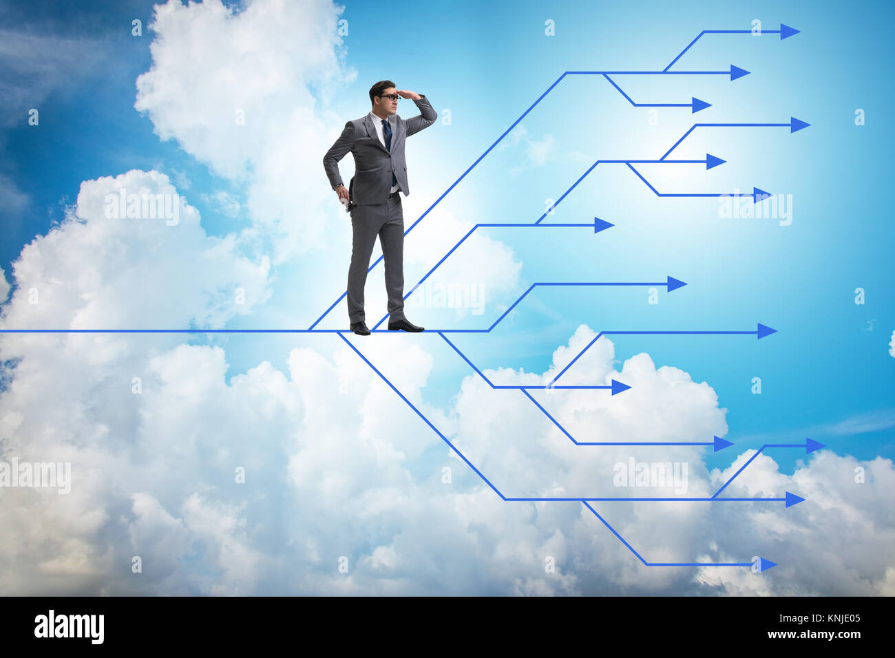 Businessman thinking of different career paths Stock Photo - Alamy