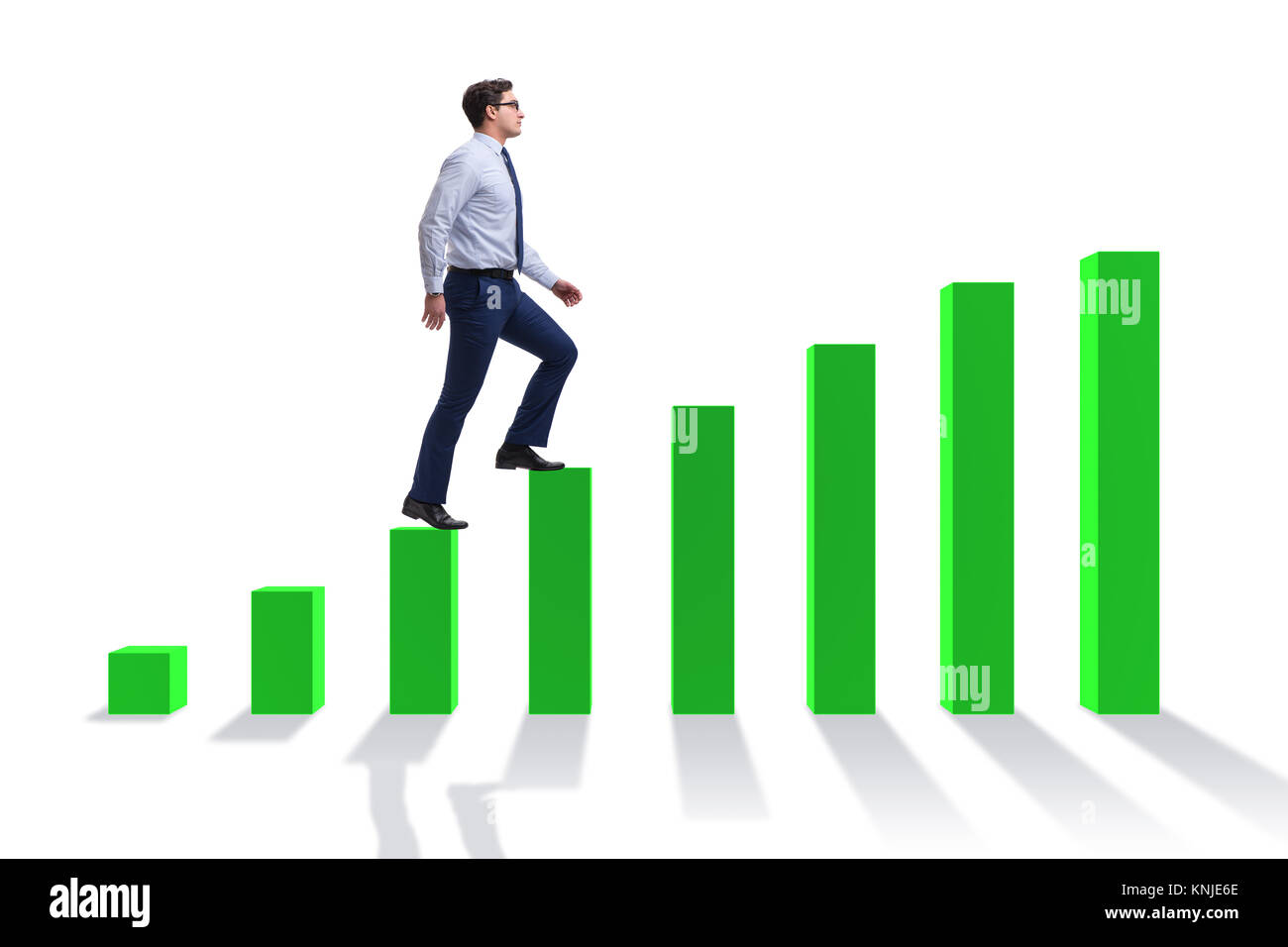 Businessman going up the bar chart in growth concept Stock Photo - Alamy
