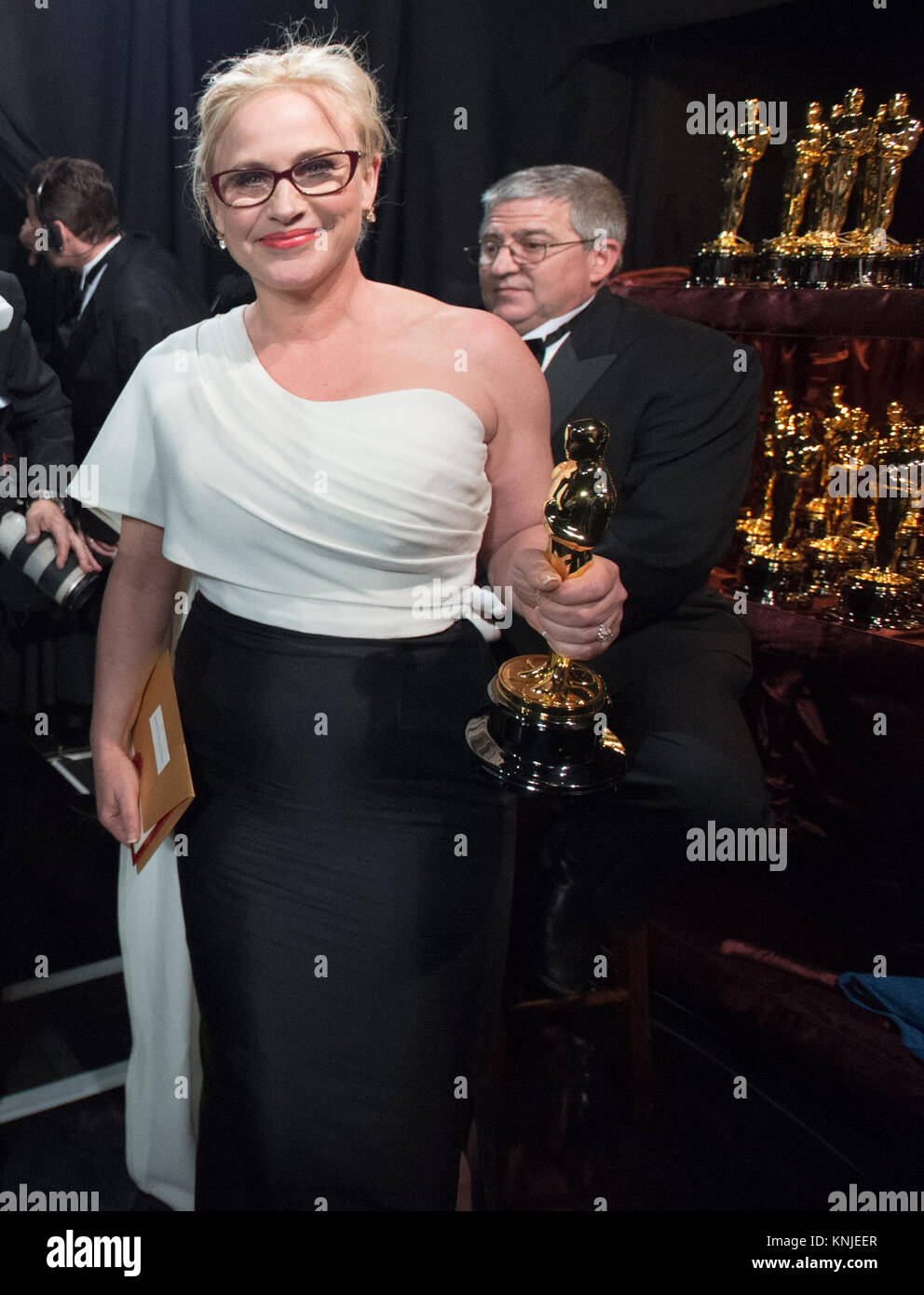 HOLLYWOOD, CA - FEBRUARY 22: Patricia Arquette poses backstage with the ...
