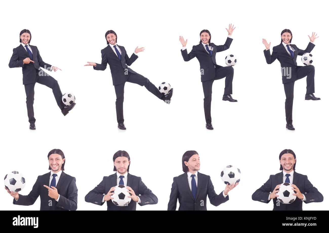 Man with football isolated on white Stock Photo - Alamy