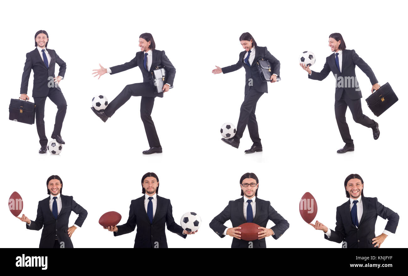 Man with football isolated on white Stock Photo - Alamy