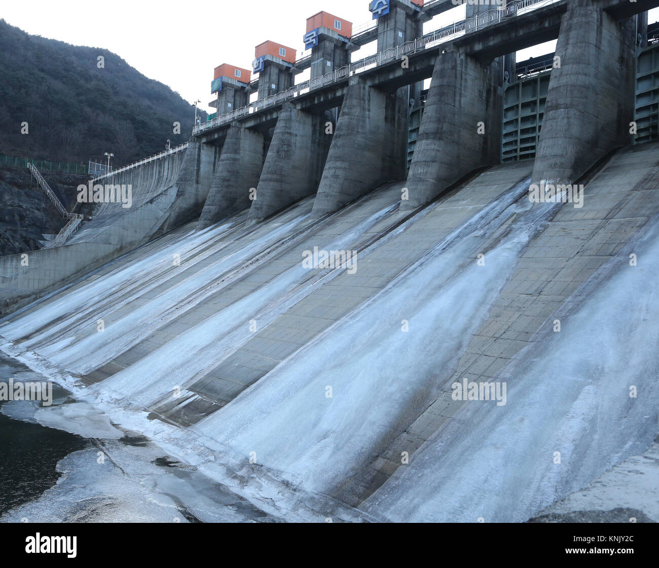 13th Dec, 2017. Frozen dam In this photo taken Dec. 13, 2017, a dam in ...