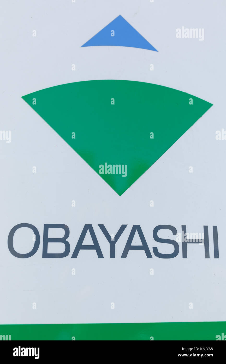 The logo of Obayashi Corp. on display outside the company headquarters ...