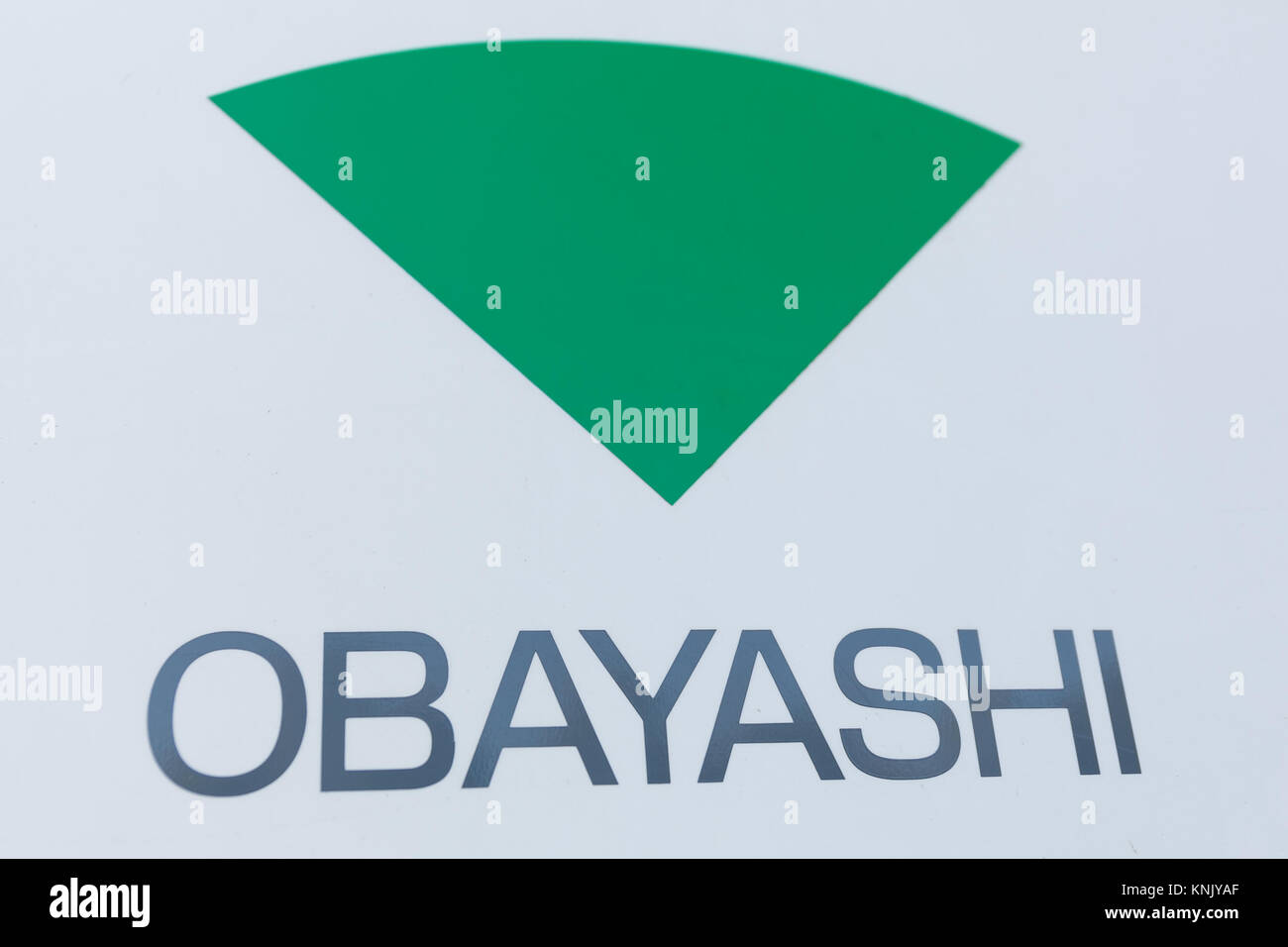 The logo of Obayashi Corp. on display outside the company headquarters ...