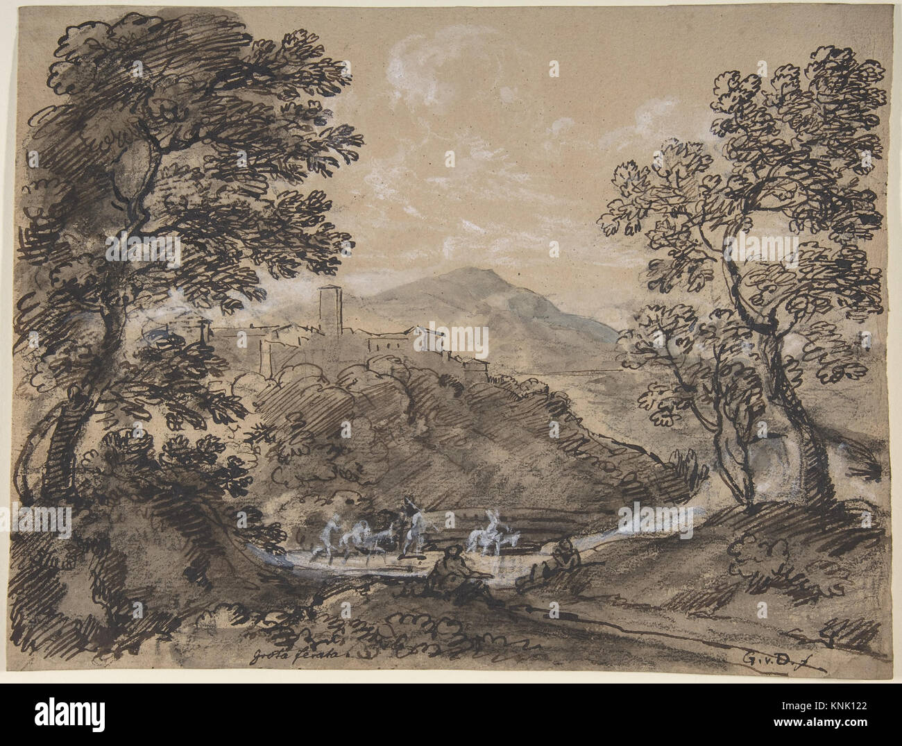 This drawing by Johann Georg von Dillis depicts a hilly landscape with ...