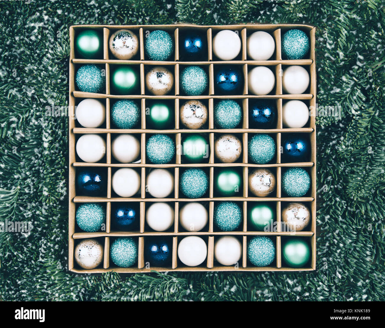 Beautiful christmas tree balls in a box, close up Stock Photo - Alamy