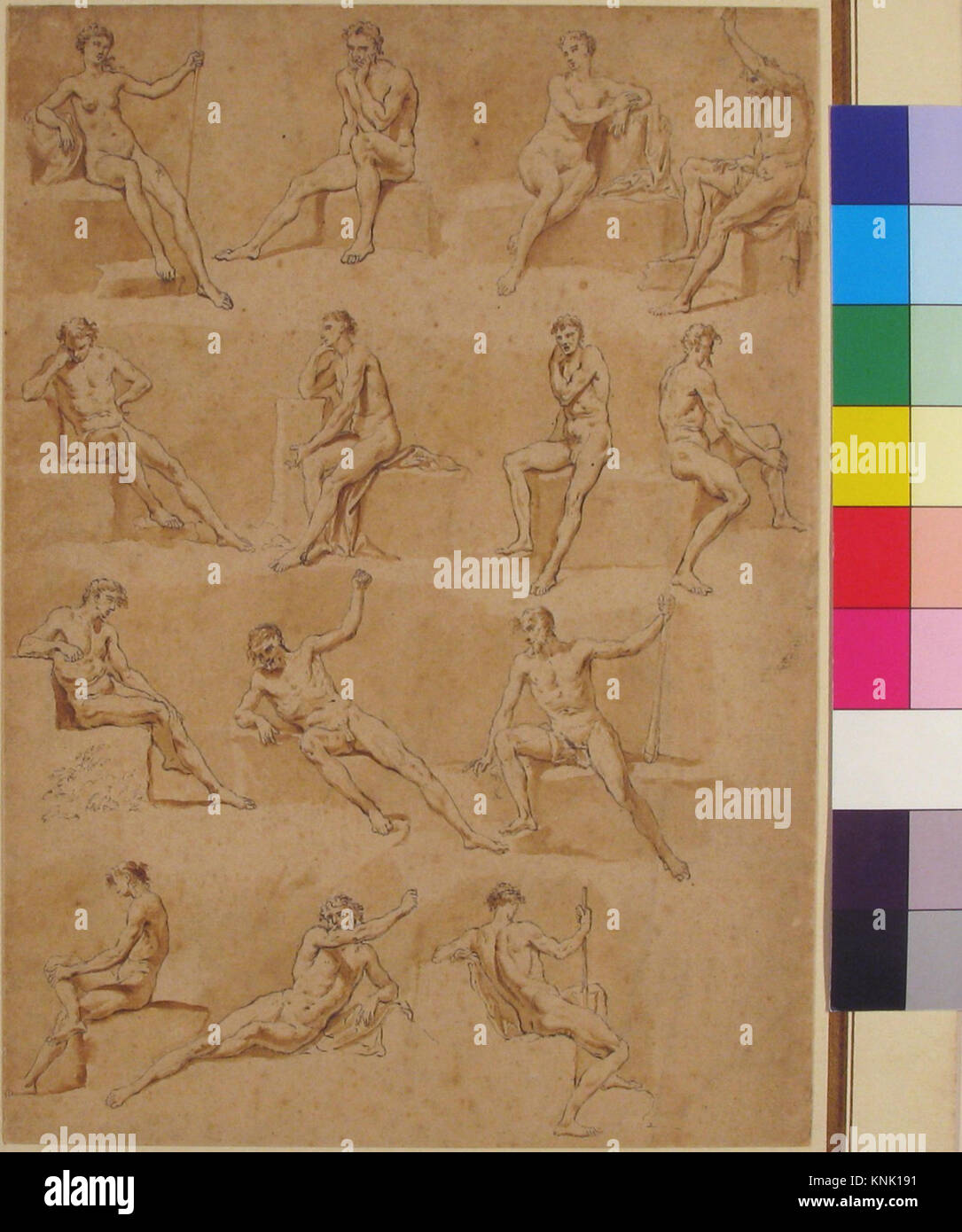 Figure Studies, drawing, by French engraver, famous book illustrator ...