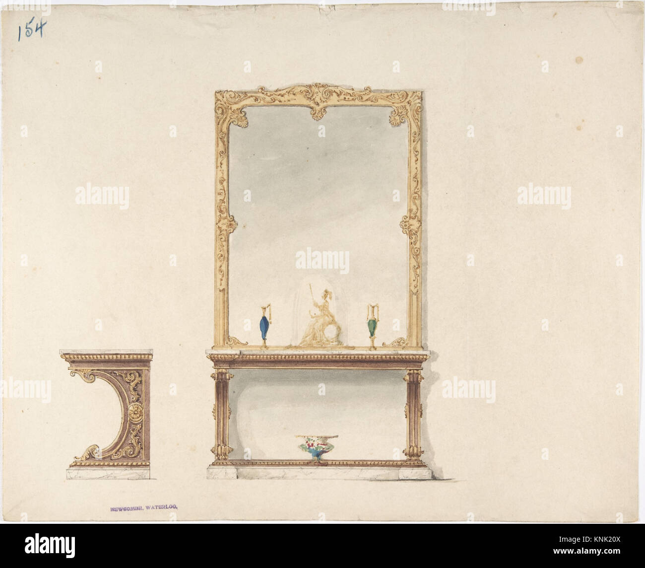 Design for Pier Table and Gold Mirror- Front and Side Elevations MET ...