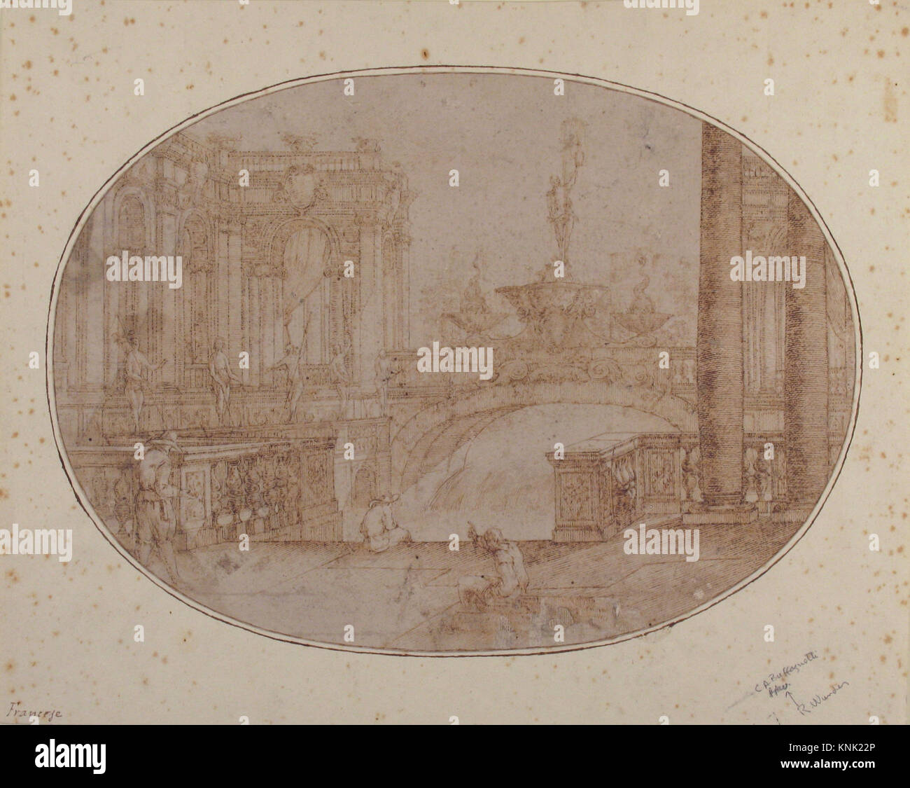 Architectural Perspective for a Stage Set with a Bridge, Statues and a ...