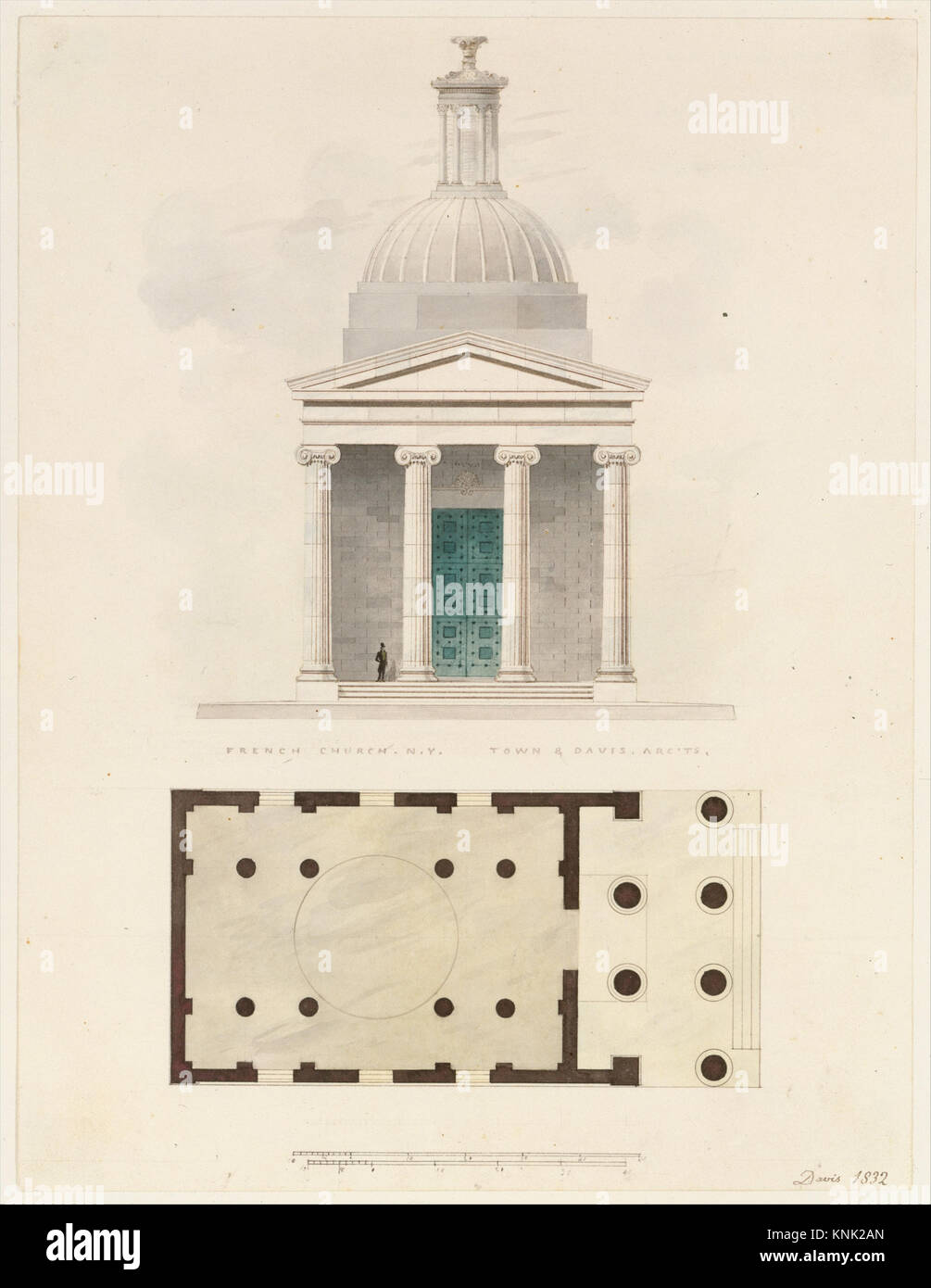 Watercolor and ink illustration of the French Protestant Church in New ...