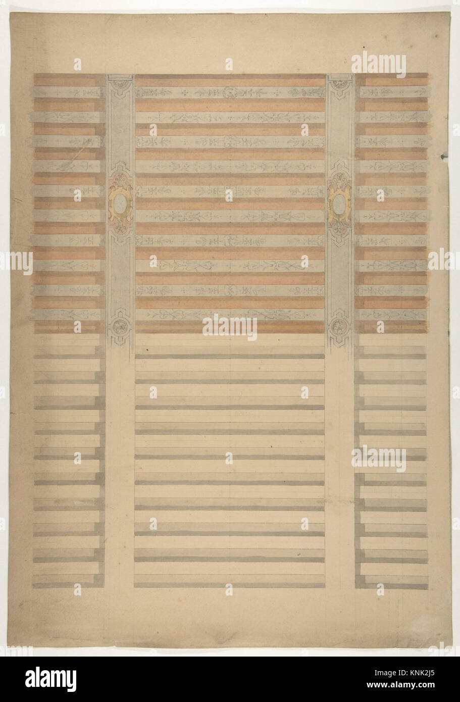 Design drawing of a beamed ceiling in French Renaissance style, showing ...