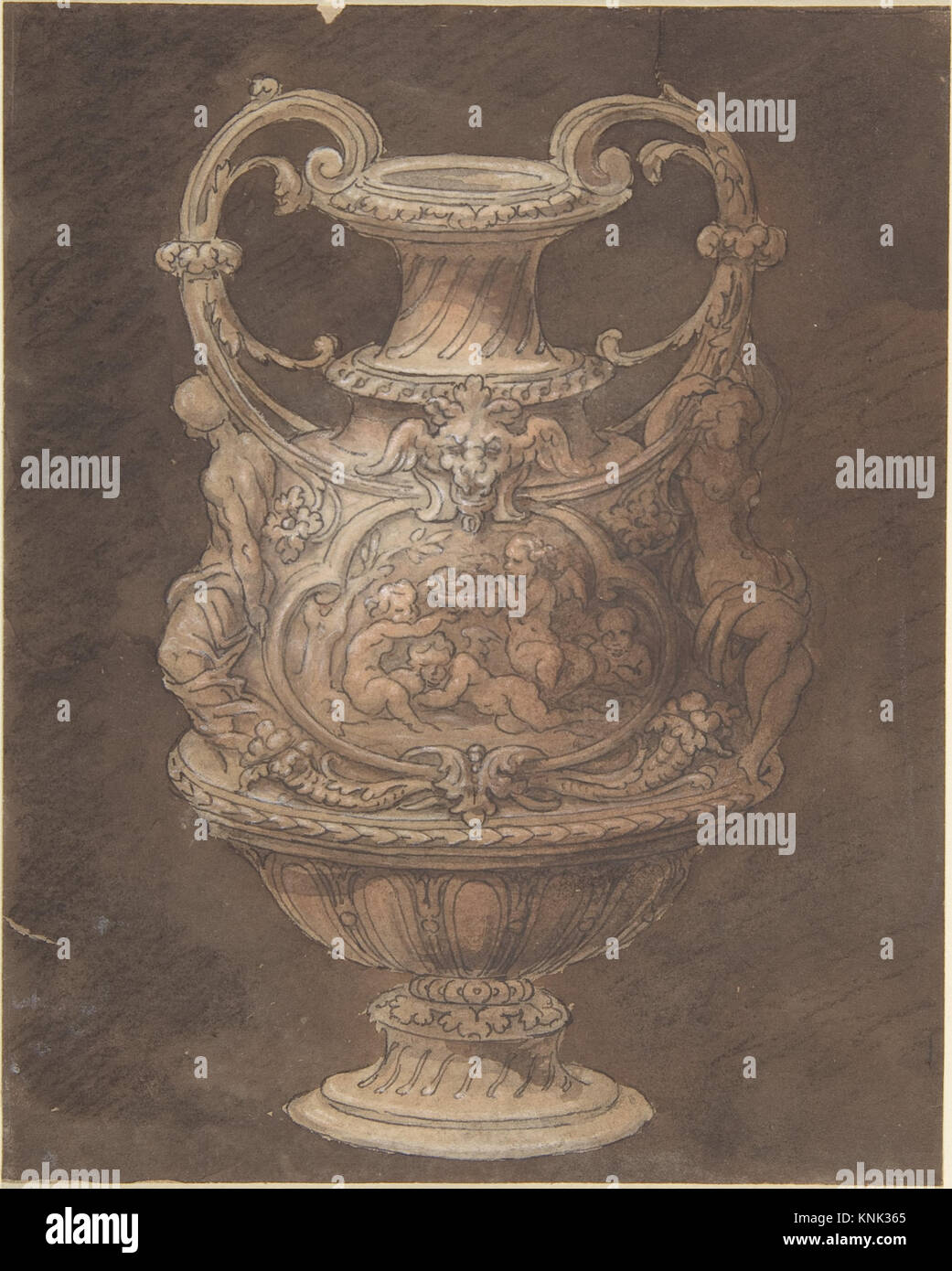 This 18th-century drawing shows a design for an urn featuring a central ...