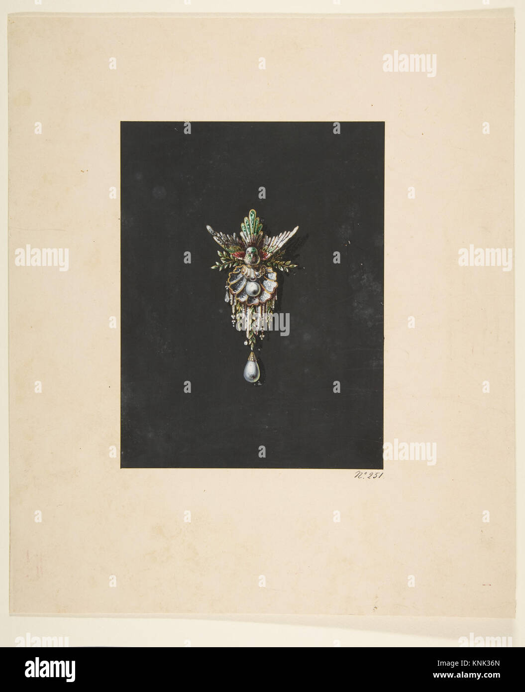 Design for a brooch with bird motif, drawing, anonymous, French, 19th ...