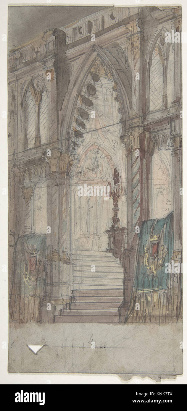 A stage set design for a church interior at the Opéra in Paris, showing ...