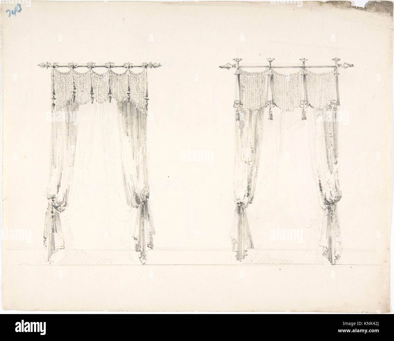 Design for Two Fringed Curtains Handing from Rods (Verso- Sketches ...