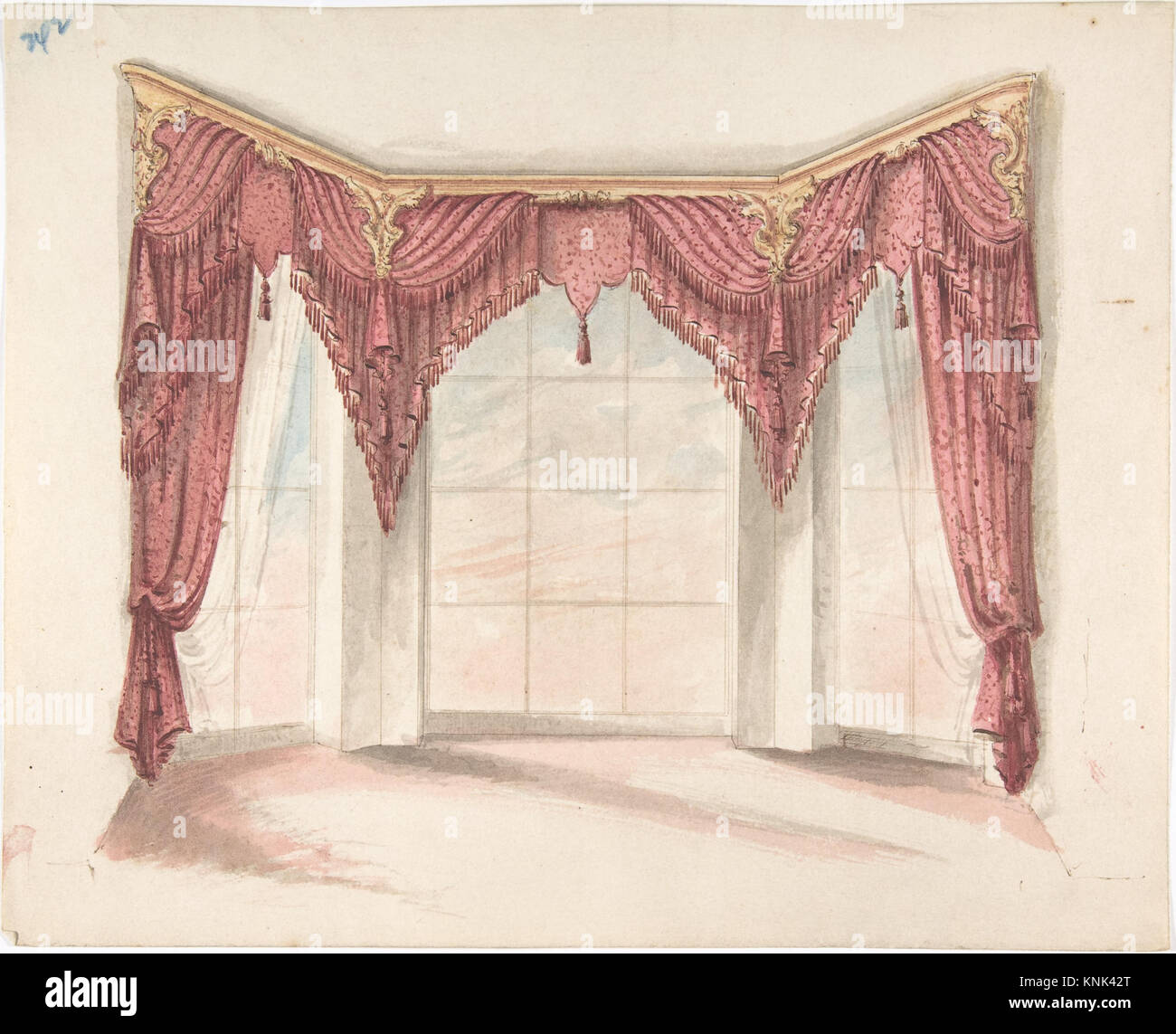 Design for Red Curtains with Red Fringes and a Gold Pediment Stock ...