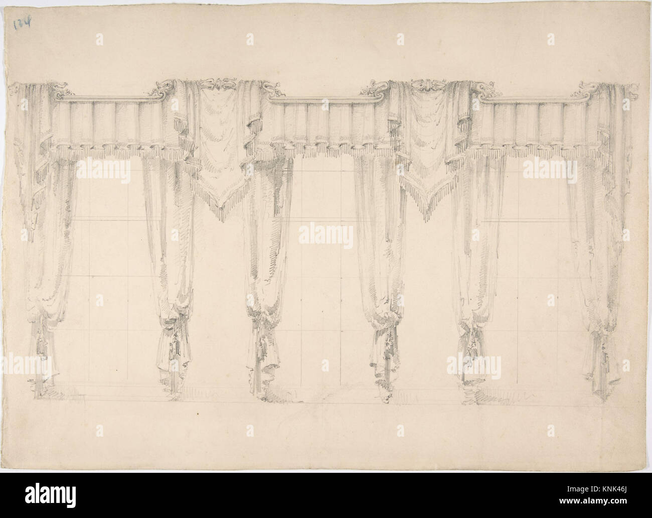 Design for Fringed Curtains Surrounding Three Windows Stock Photo - Alamy