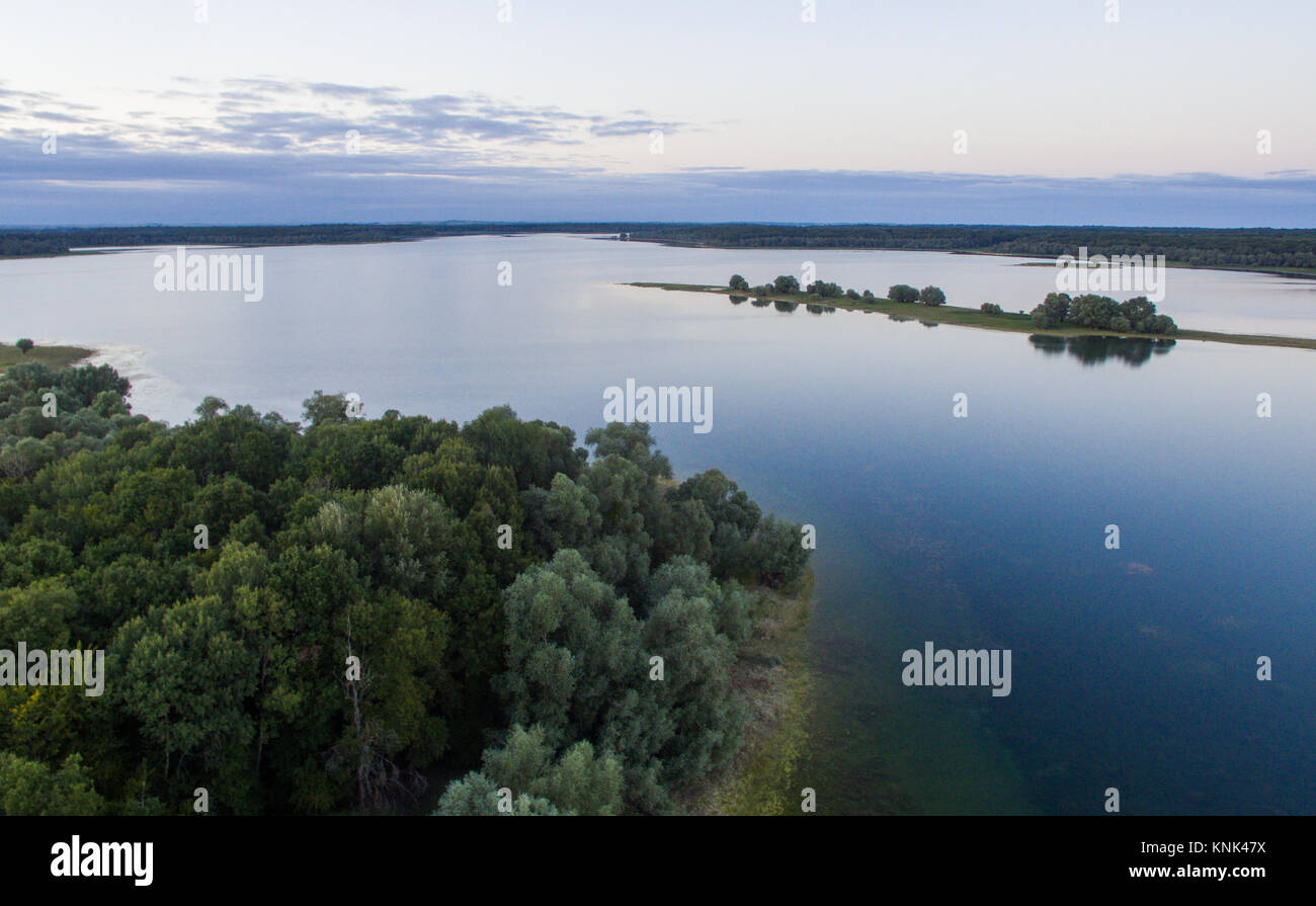 drone imagery of the beautiful lake in Troyes France called Lac D ...