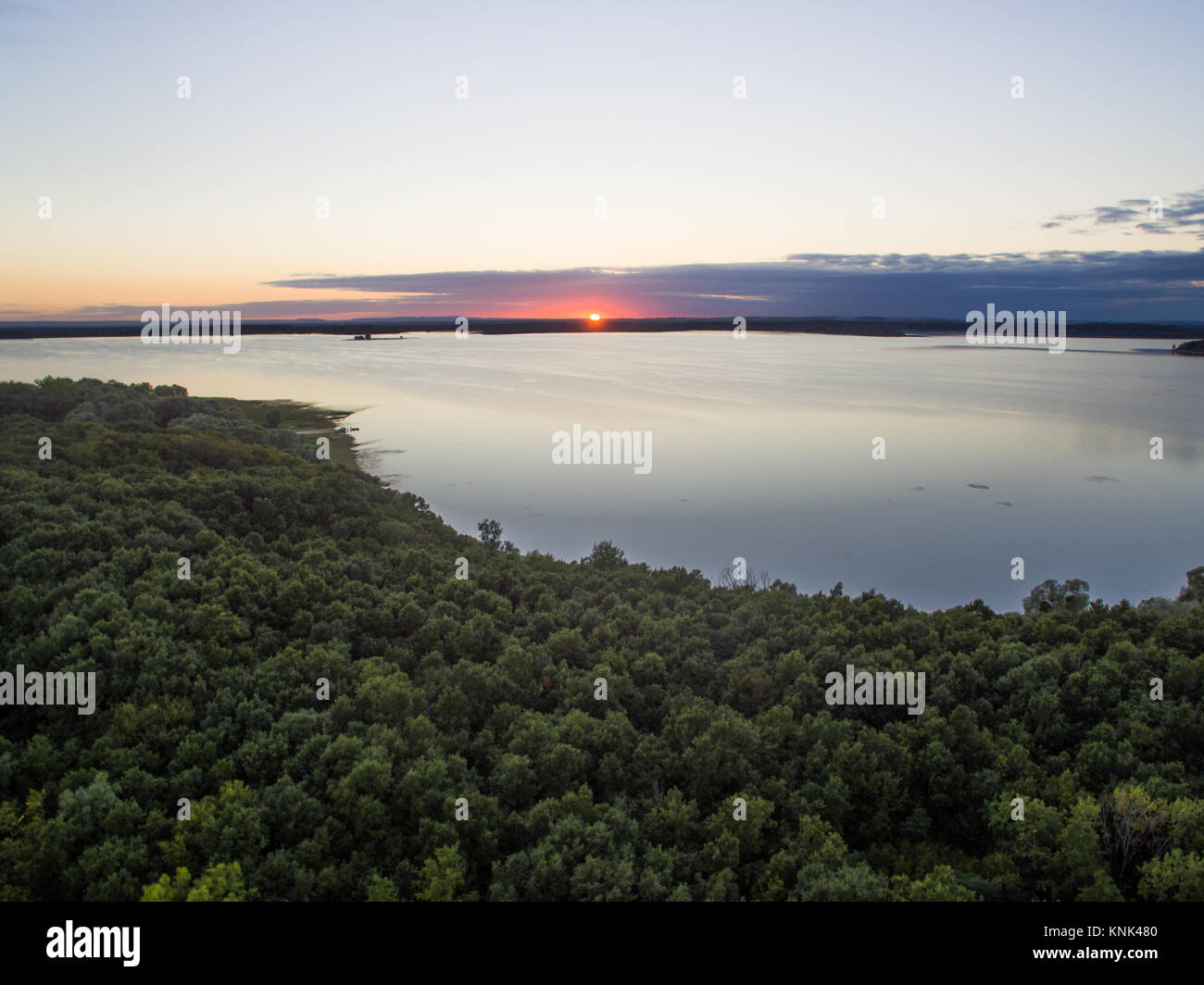 drone imagery of the beautiful lake in Troyes France called Lac D ...