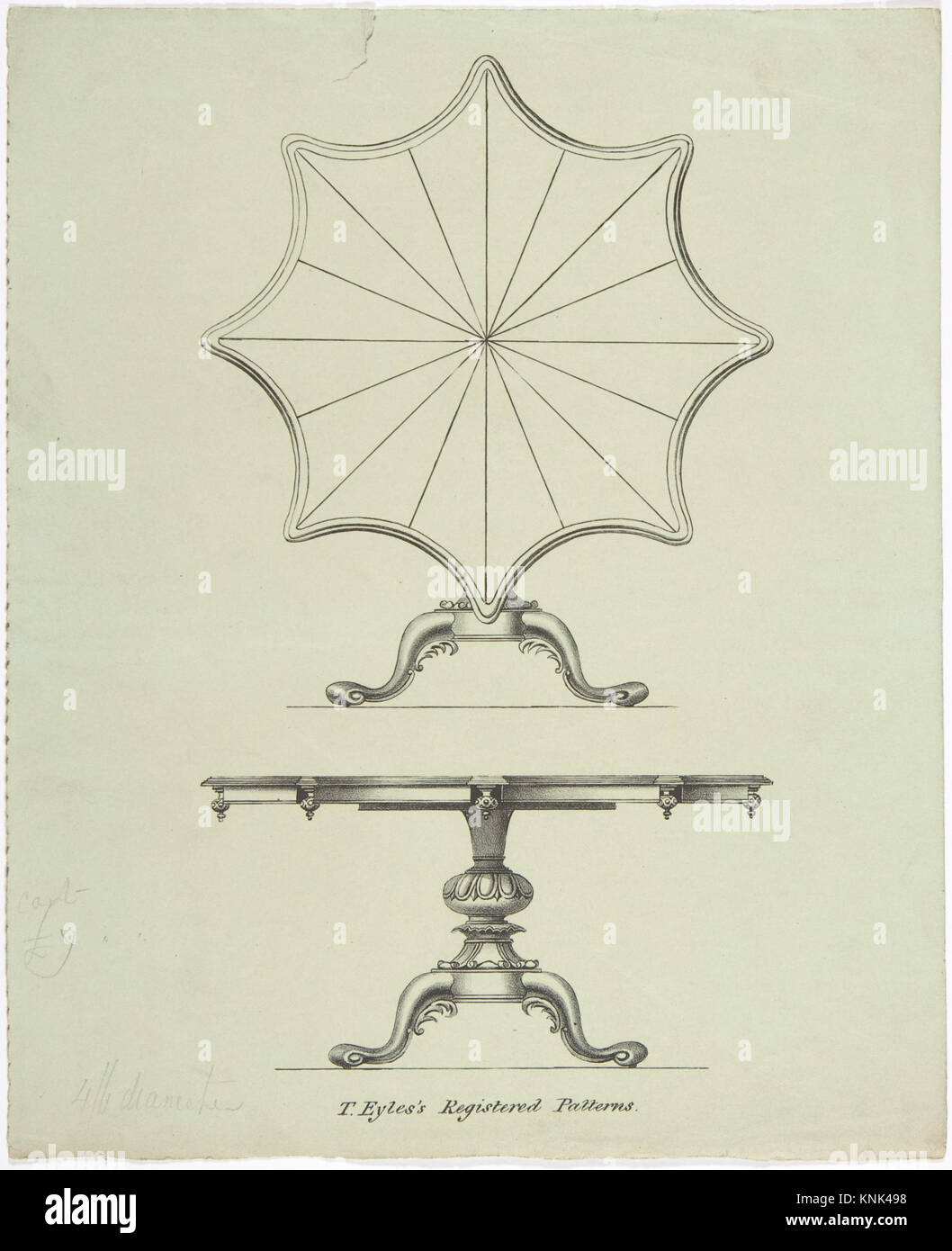 Design for a Star-shaped Tilting Pedestal Table- Two Views Stock Photo ...