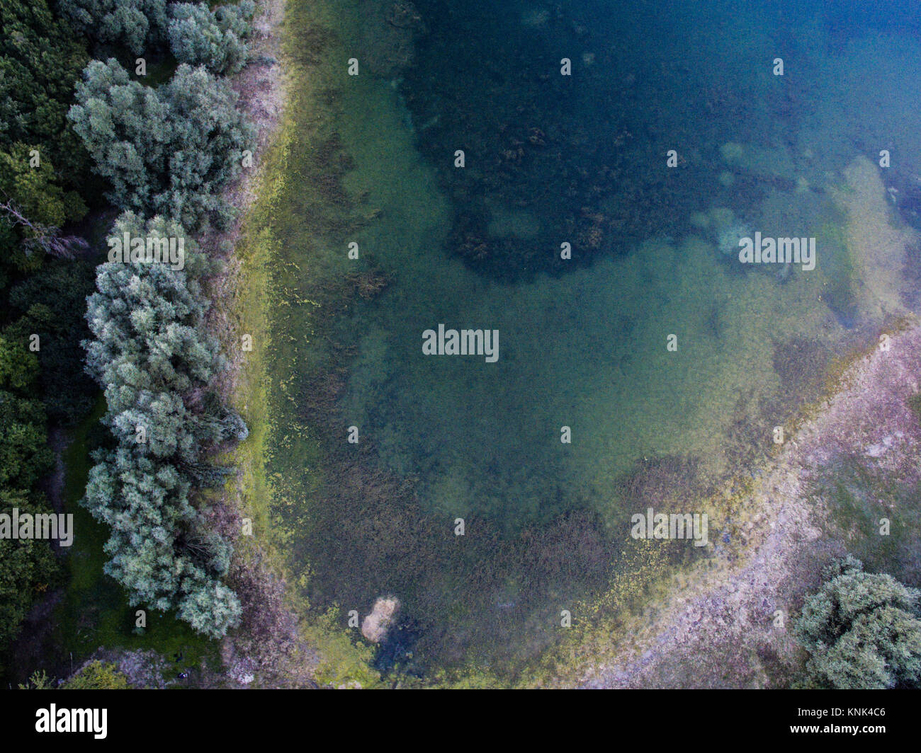 drone imagery of the beautiful lake in Troyes France called Lac D ...