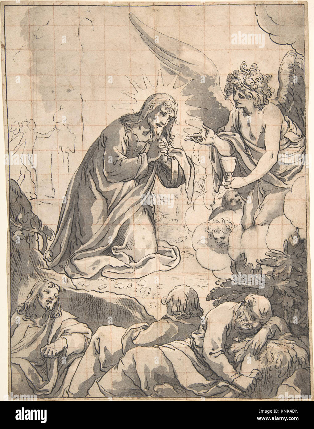 Drawing depicting the Agony in the Garden, showing Christ in prayer ...