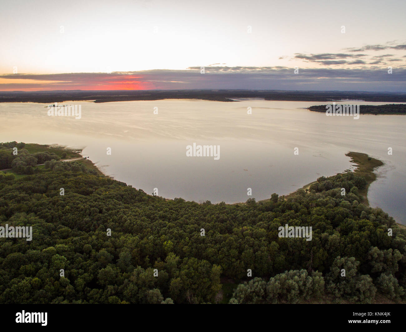 drone imagery of the beautiful lake in Troyes France called Lac D ...