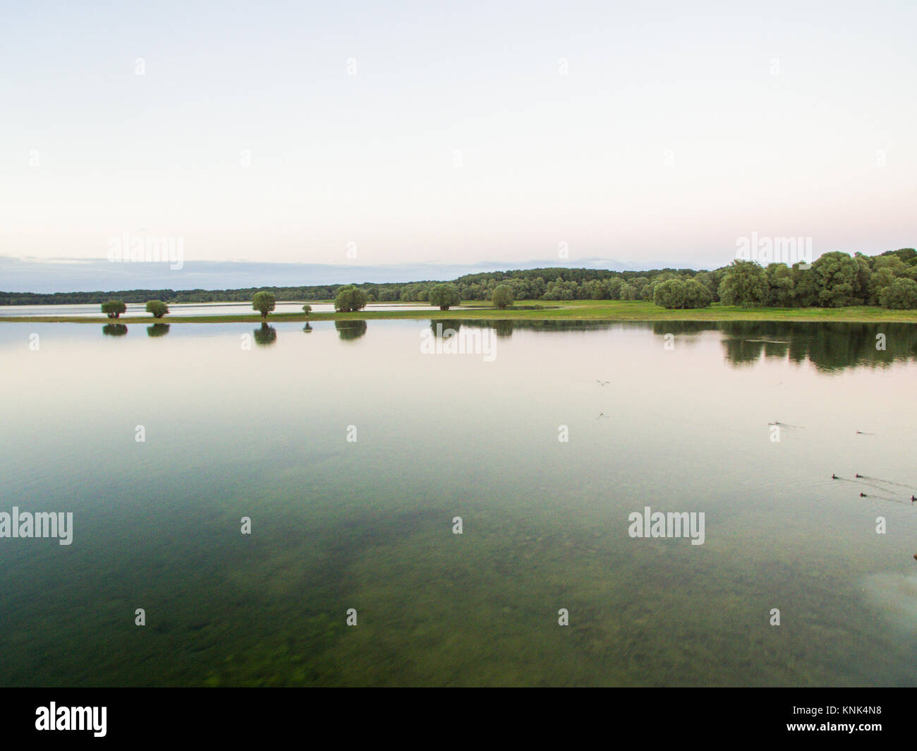 drone imagery of the beautiful lake in Troyes France called Lac D ...