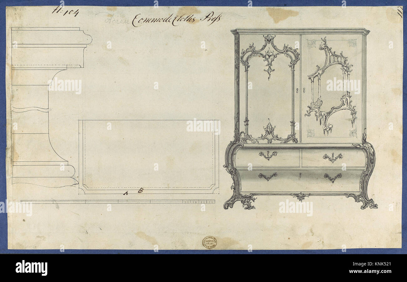 Drawing of a commode clothes press from Chippendale Drawings (1753) by ...