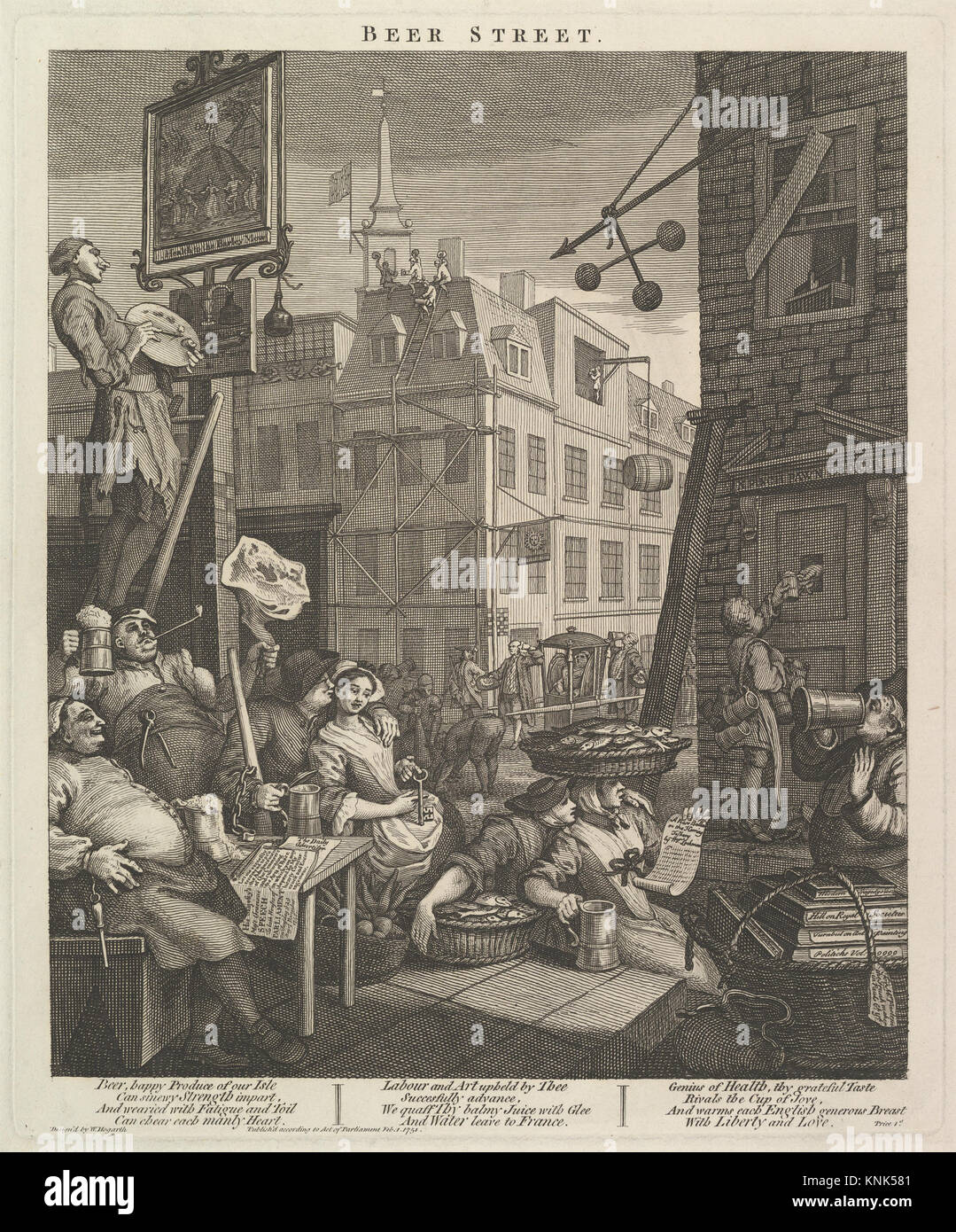 Beer Street by William Hogarth (British, London 1697–1764), 1751 Stock ...