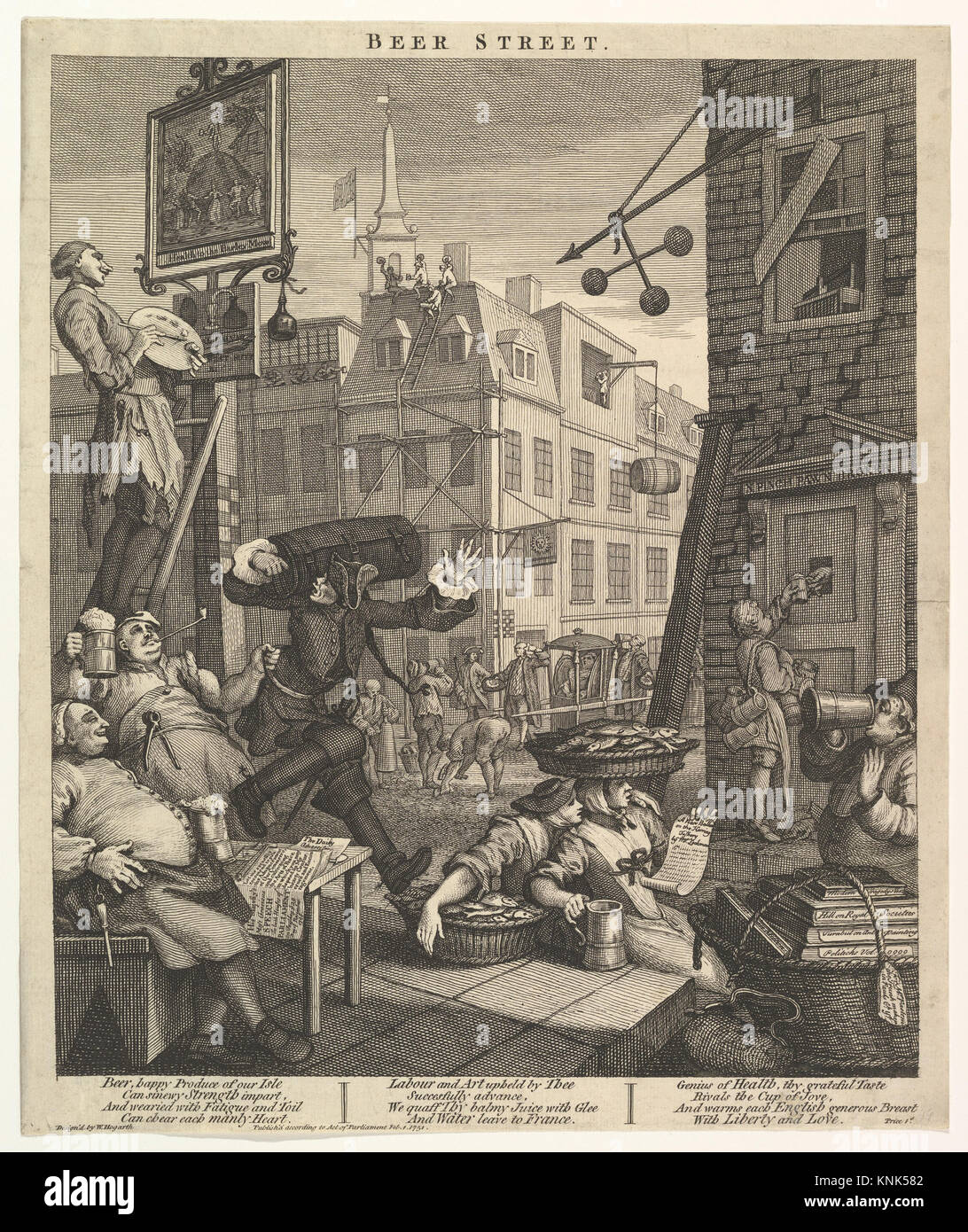 Beer Street by William Hogarth (British, London 1697–1764), 1751 Stock ...