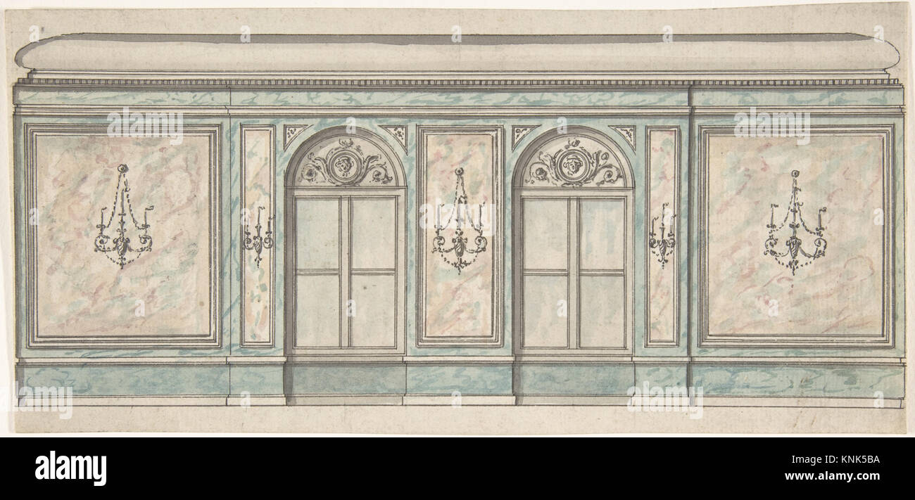 Elevation of a Wall with Two Windows and Five Wall Lights Stock Photo ...