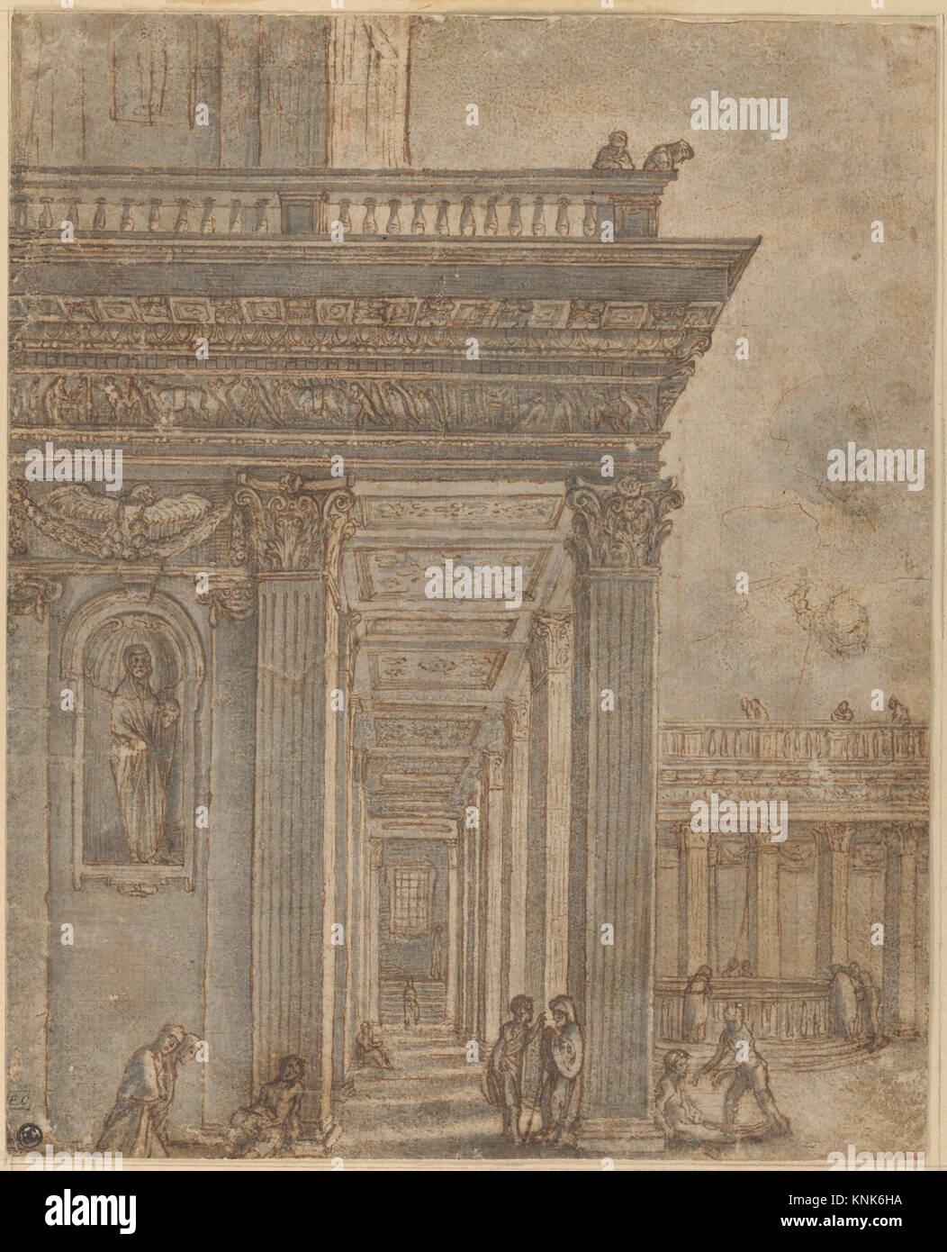 A Temple in a Courtyard (Pool of Bethesda), drawing, Adam Elsheimer ...