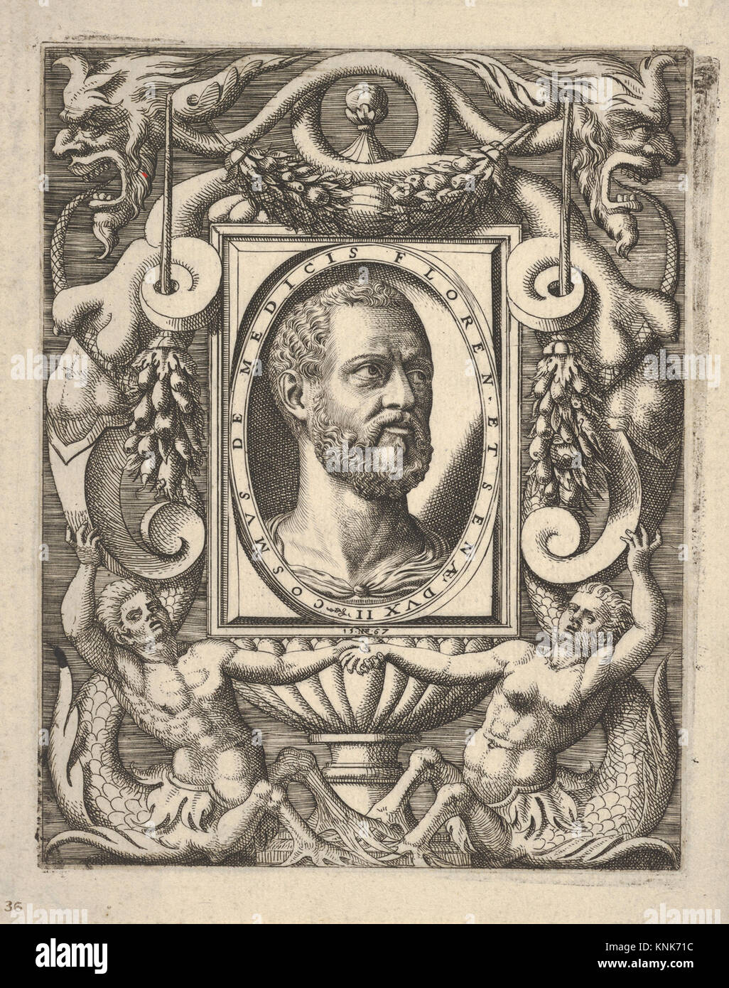 Bust portrait of Cosimo I de' Medici, in an oval frame set within a ...