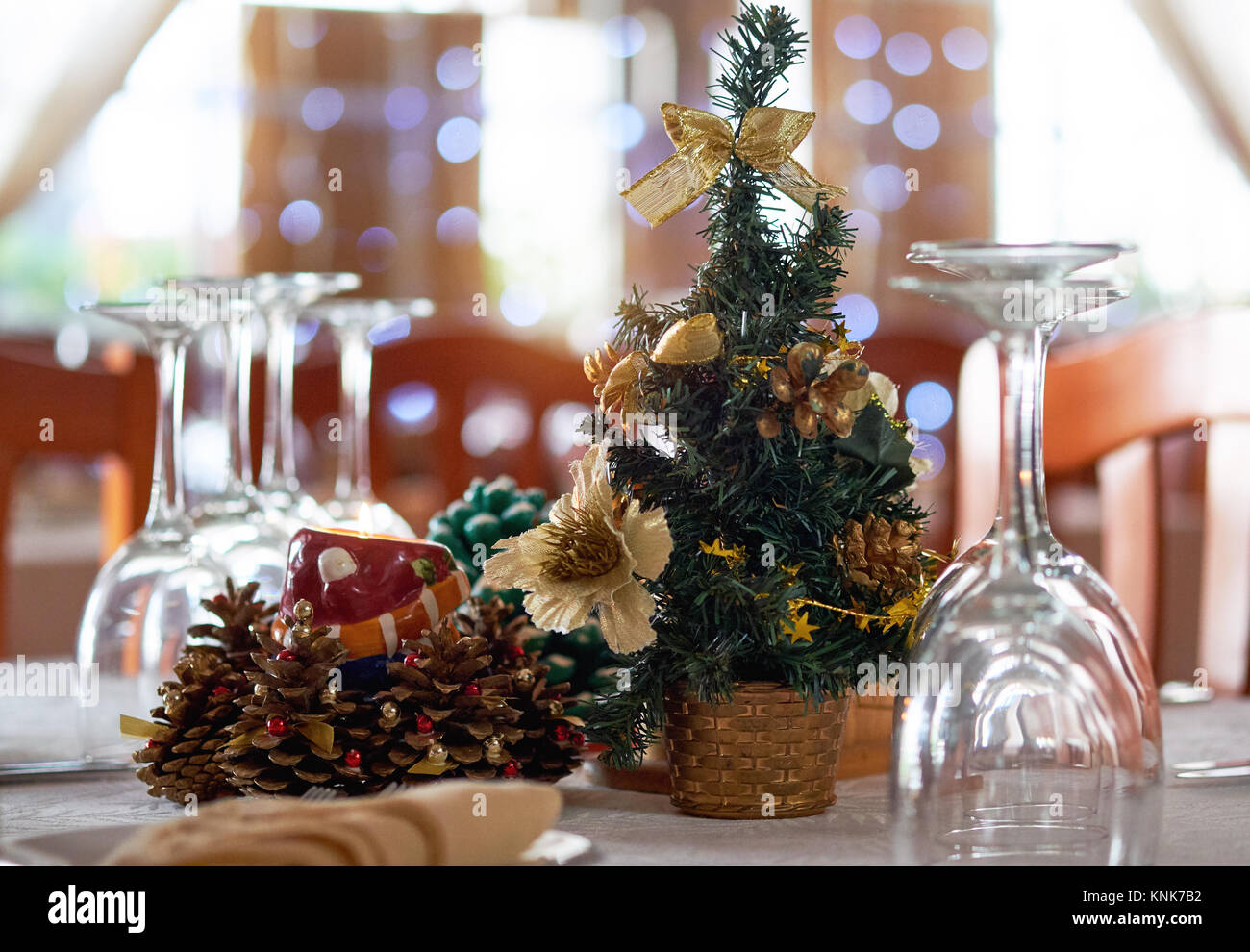 Table setting with Christmas decorations in a restaurant Stock Photo ...