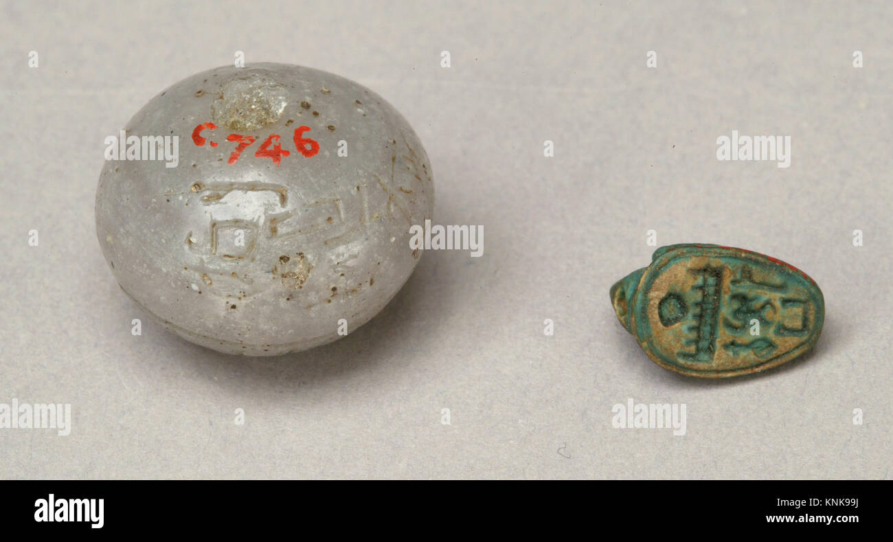 Glass bead from Upper Egypt, Thebes, inscribed with names of Pharaoh ...