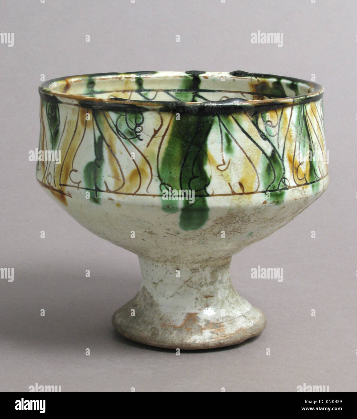 Pottery Footed cup with palmettes, late 14 century, Made in Cyprus ...